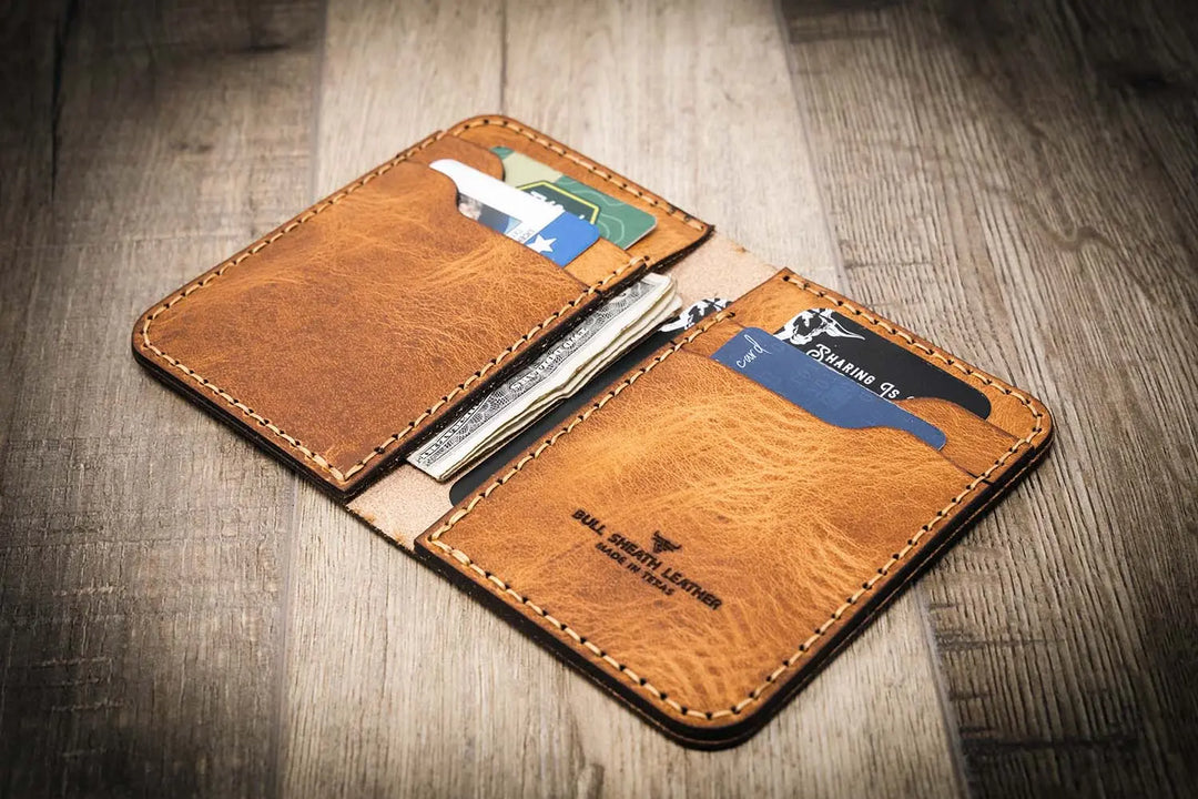 Minimalist Vertical Wallet The Tyler Saddle Tan Bull Sheath Leather